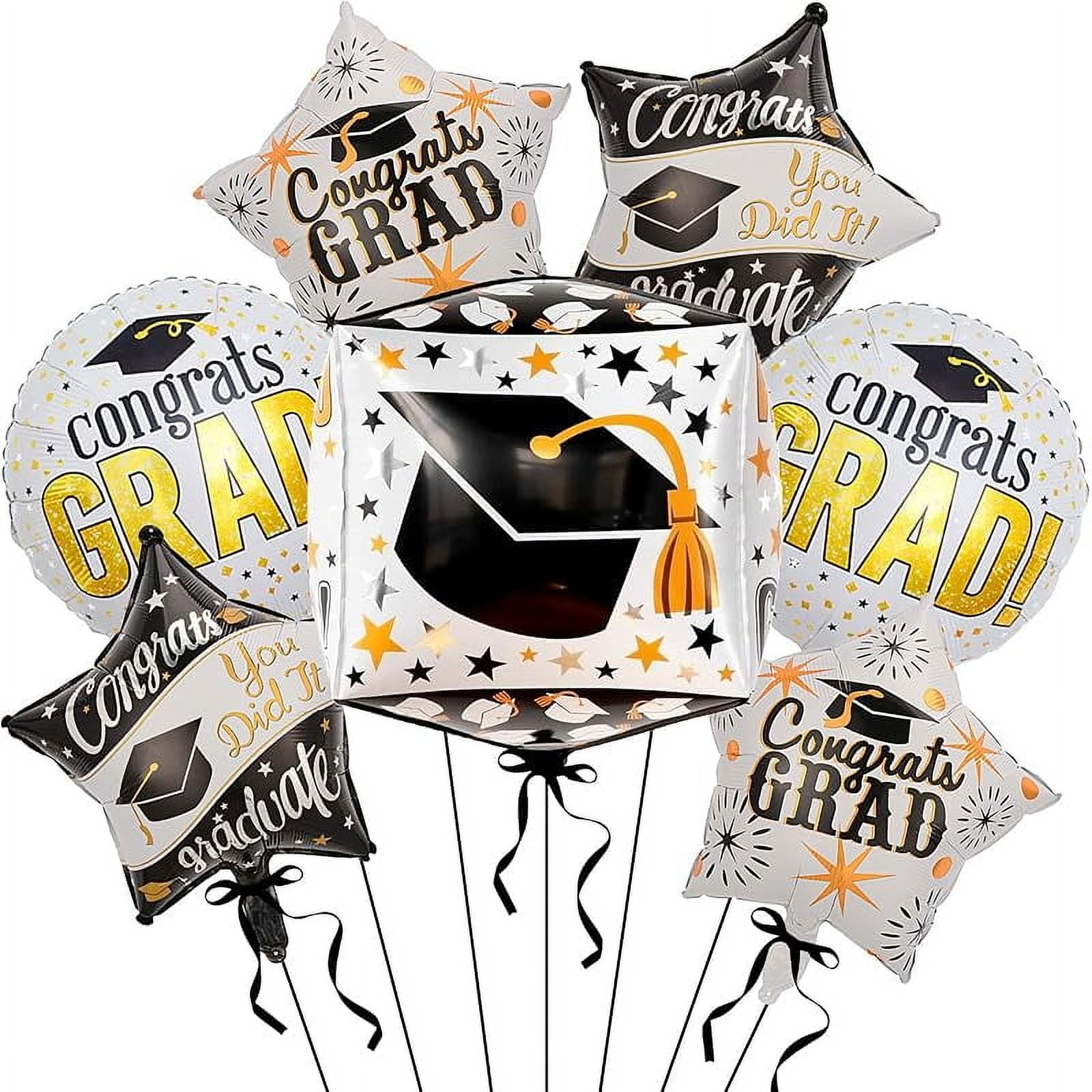 Congrats Grad Balloons - 22 Inch Graduation Balloons for Black and Gold ...