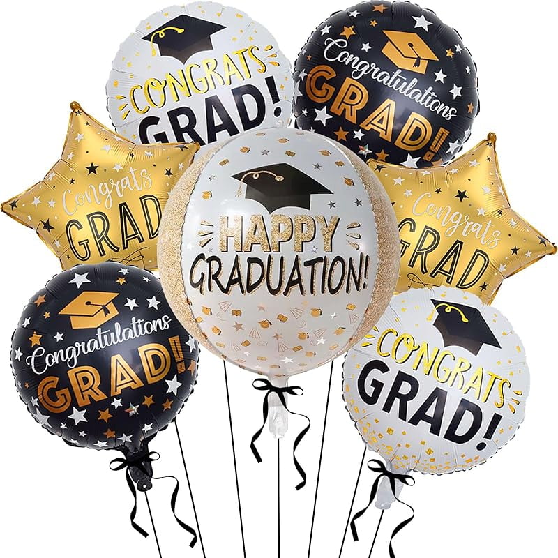 Congrats Grad Balloons - 22 Inch Graduation Balloons for Black and Gold ...