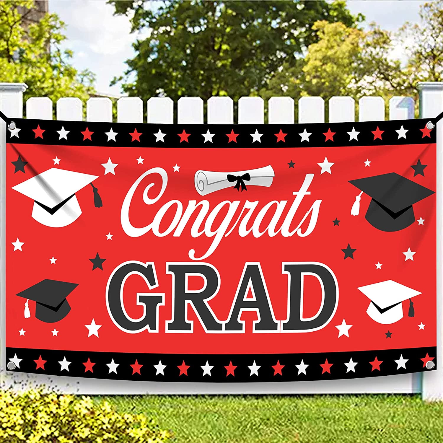 Congrats Grad 2023 Banner - 70x47 Inch | Red & Black Graduation ...