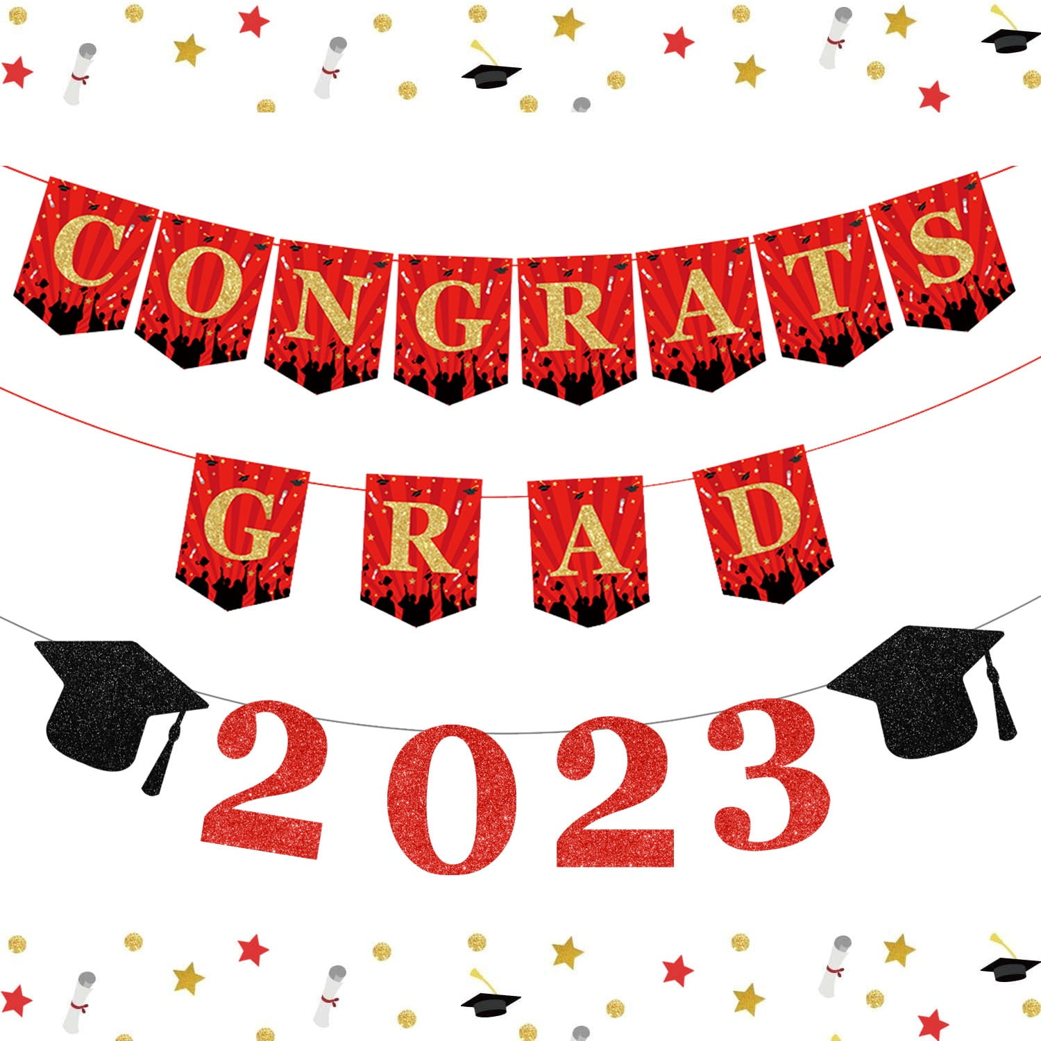 Congrats Grad Banner 2023 Red Graduation Banner Easy to Assemble ...