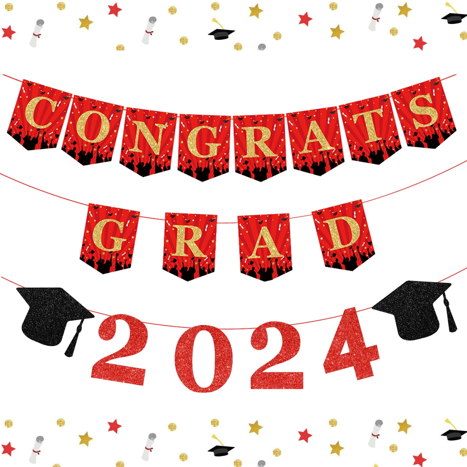 Congrats Grad Banner 2024 Red Graduation Banner Easy to Assemble ...