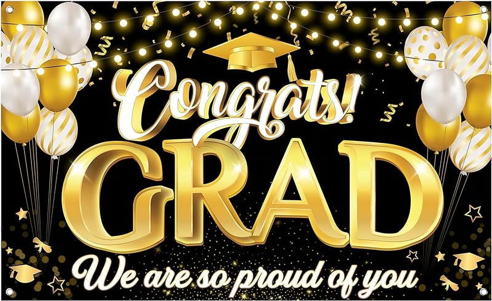 Congrats Grad Banner - 72x44 Inch, Congratulations Banner Graduation Backdrop 2024, Black and ...