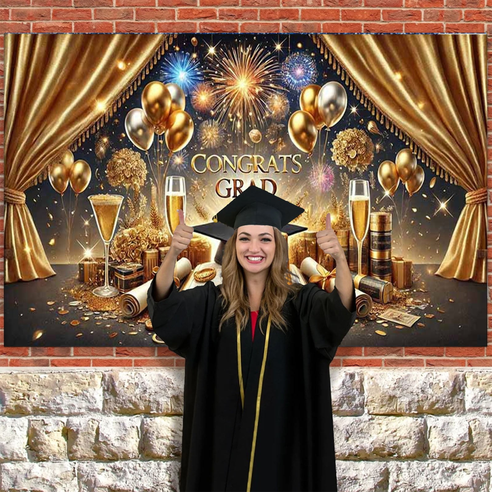 Congrats Grad Banner - 72x44 Inch Graduation Backdrop, Graduation ...