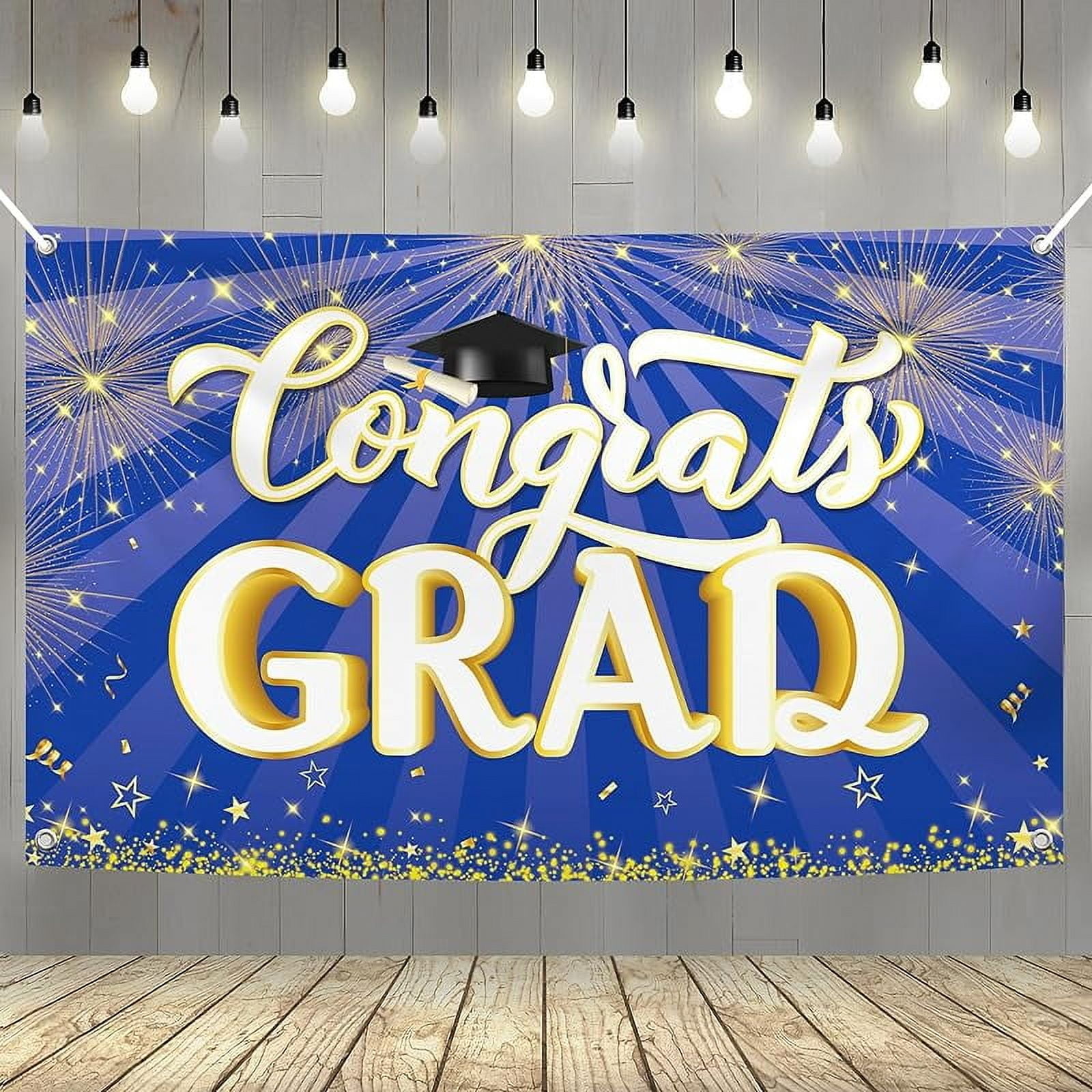 Congrats Grad Banner Blue- Big, 72x44 Inch,Blue Graduation Banner ...