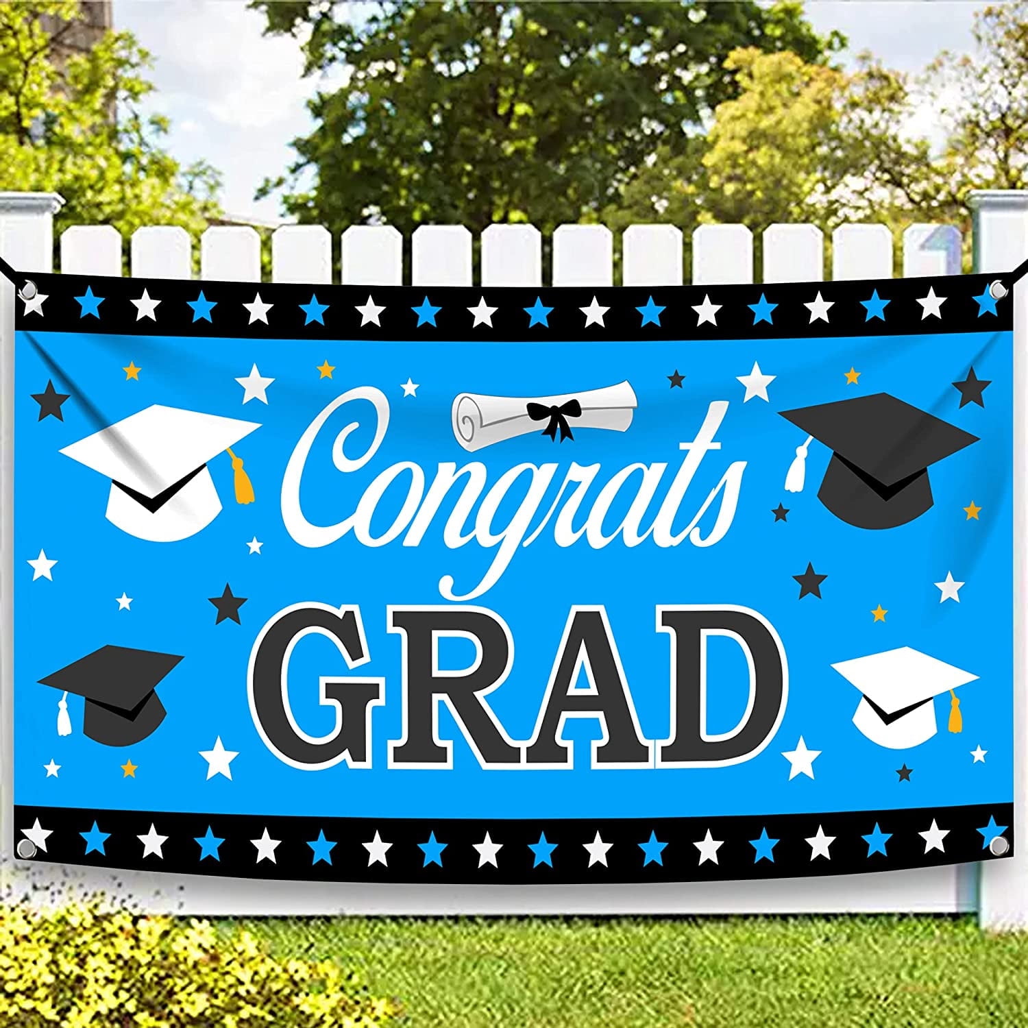 Congrats Grad Banner, Blue and Black Graduation Decorations Class of ...