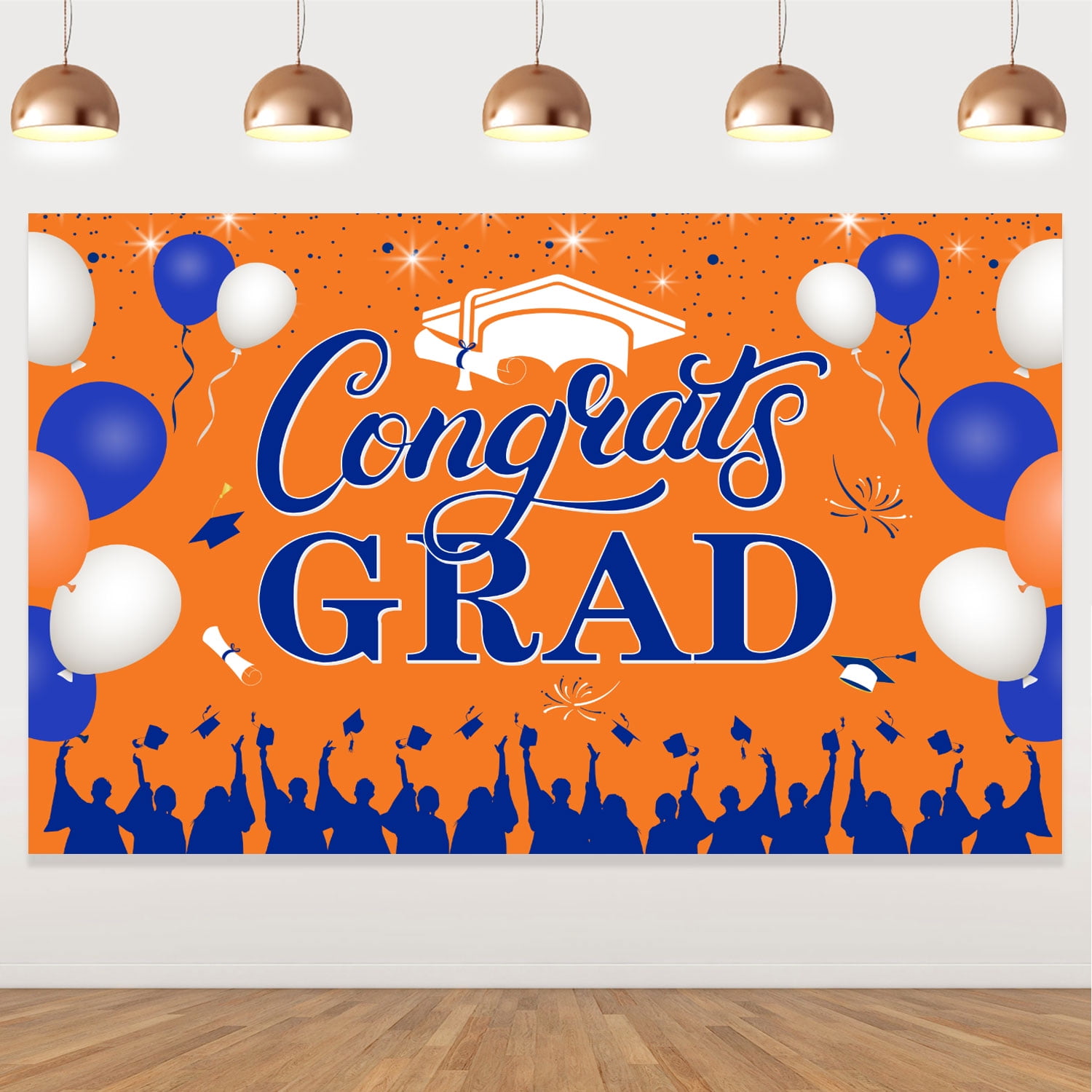 Congrats Grad Banner, Orange Blue Graduation Decorations, Graduation ...
