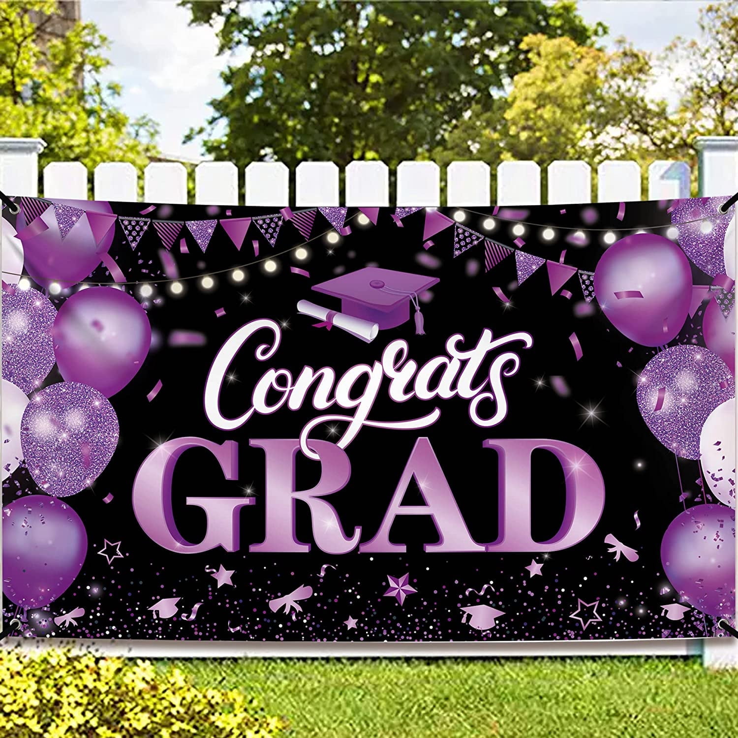 Congrats Grad Banner, Purple and Black Graduation Decorations Class of ...