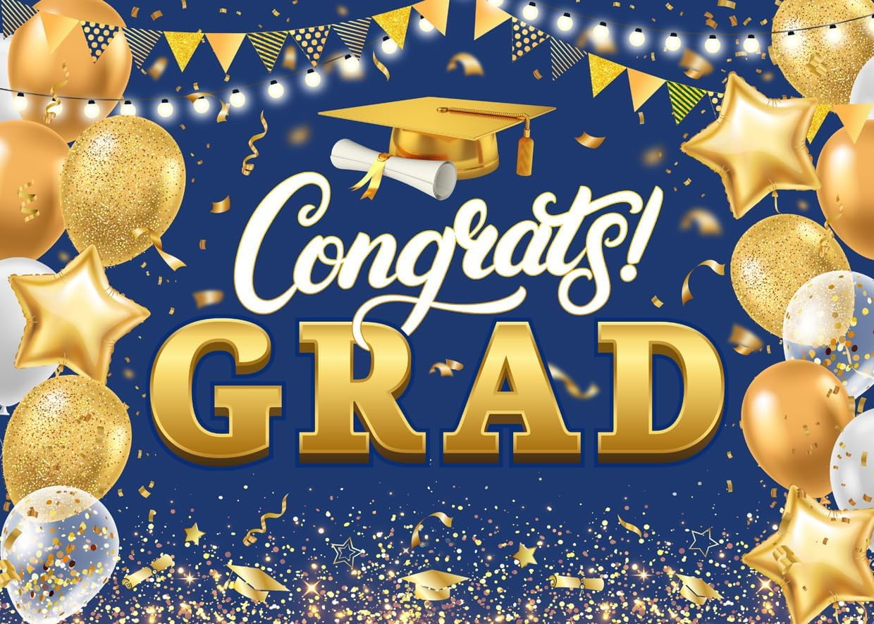 Congrats Grad Beautiful Backdrop Congratulations Backdrops Blue and ...
