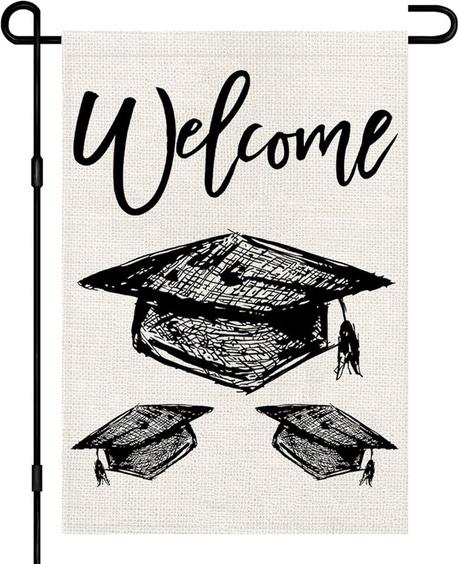 Congrats Grad Black Diploma Cap Garden Flag Burlap 12x18 Inch Double ...