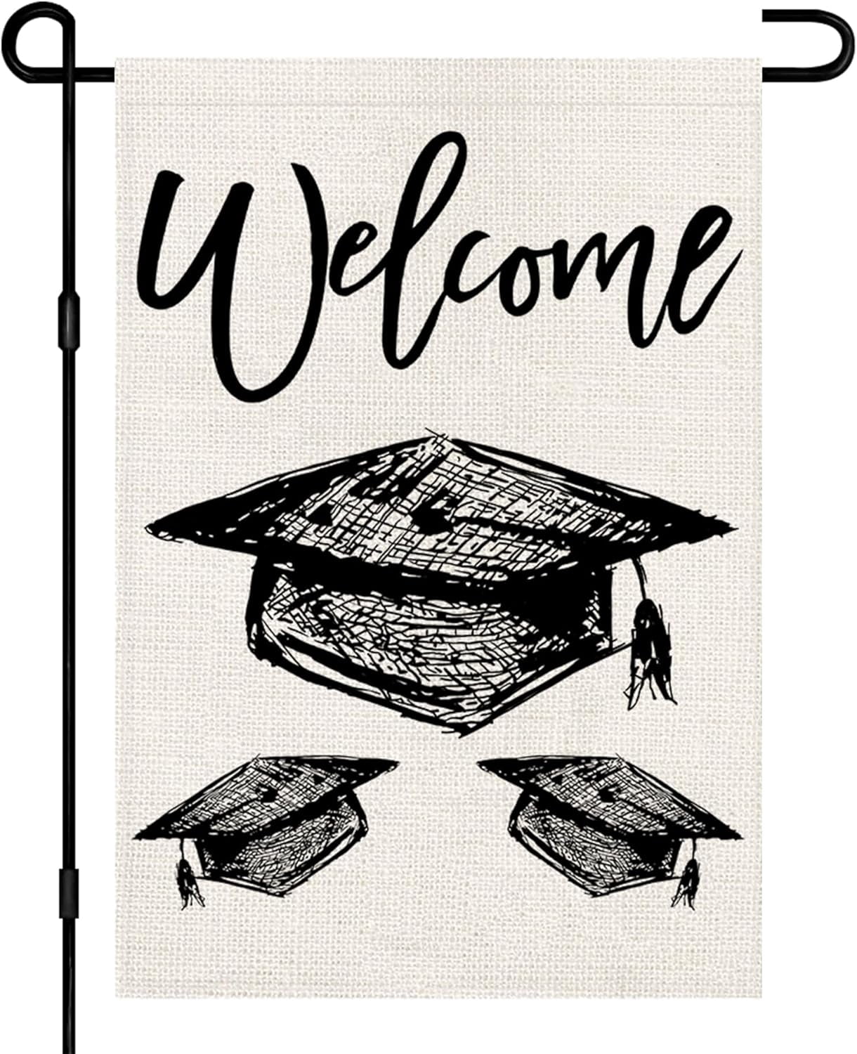 Congrats Grad Black Diploma Cap Garden Flag Burlap Double Sided Outside ...