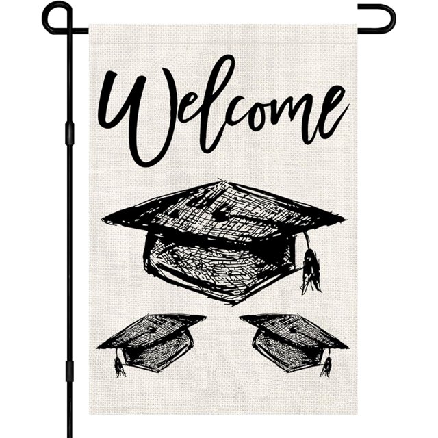 Congrats Grad Black Diploma Cap Garden Flag Double Sided Outside ...