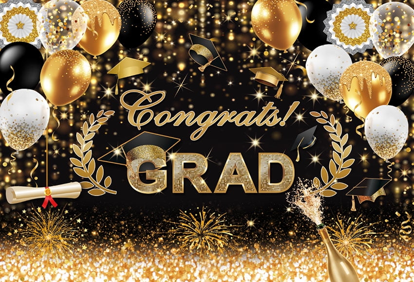 Congrats Grad Black Gold Glitter Graduation Class of Party ration ...