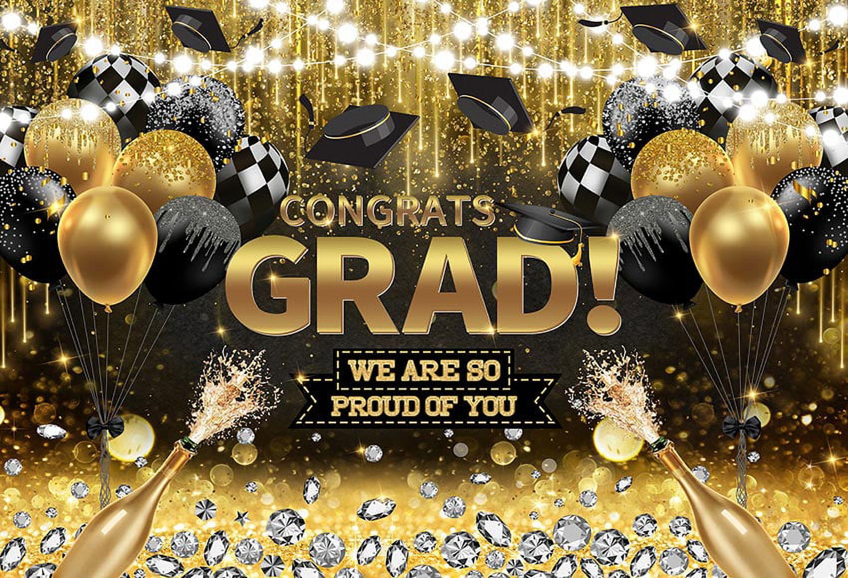 Congrats Grad Black Gold Glitter Graduation Class of Party ration ...