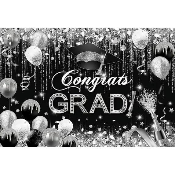 Congrats Grad Black Gold Glitter Graduation Class of Party ration ...