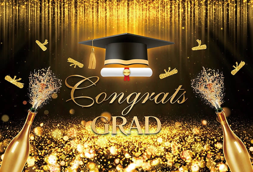 Congrats Grad Black Gold Glitter Graduation Class of Party ration ...
