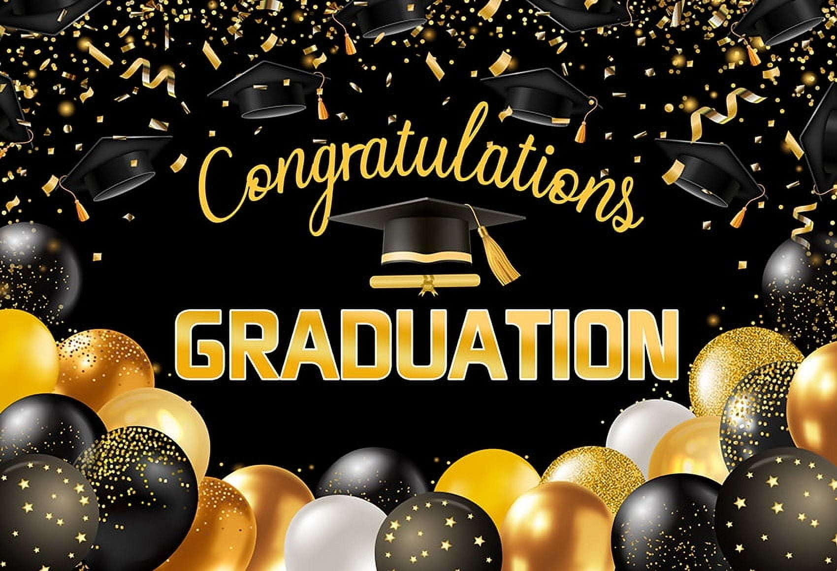 Congrats Grad Black Gold Glitter Graduation Class of Party ration ...