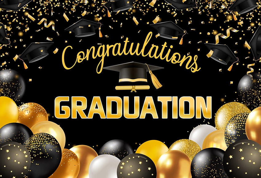 Congrats Grad Black Gold Glitter Graduation Class of Party ration ...
