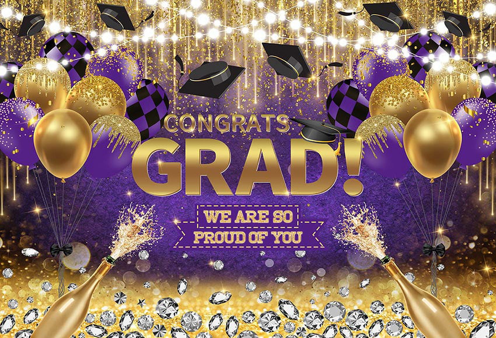 Congrats Grad Black Gold Glitter Graduation Class of Party ration ...