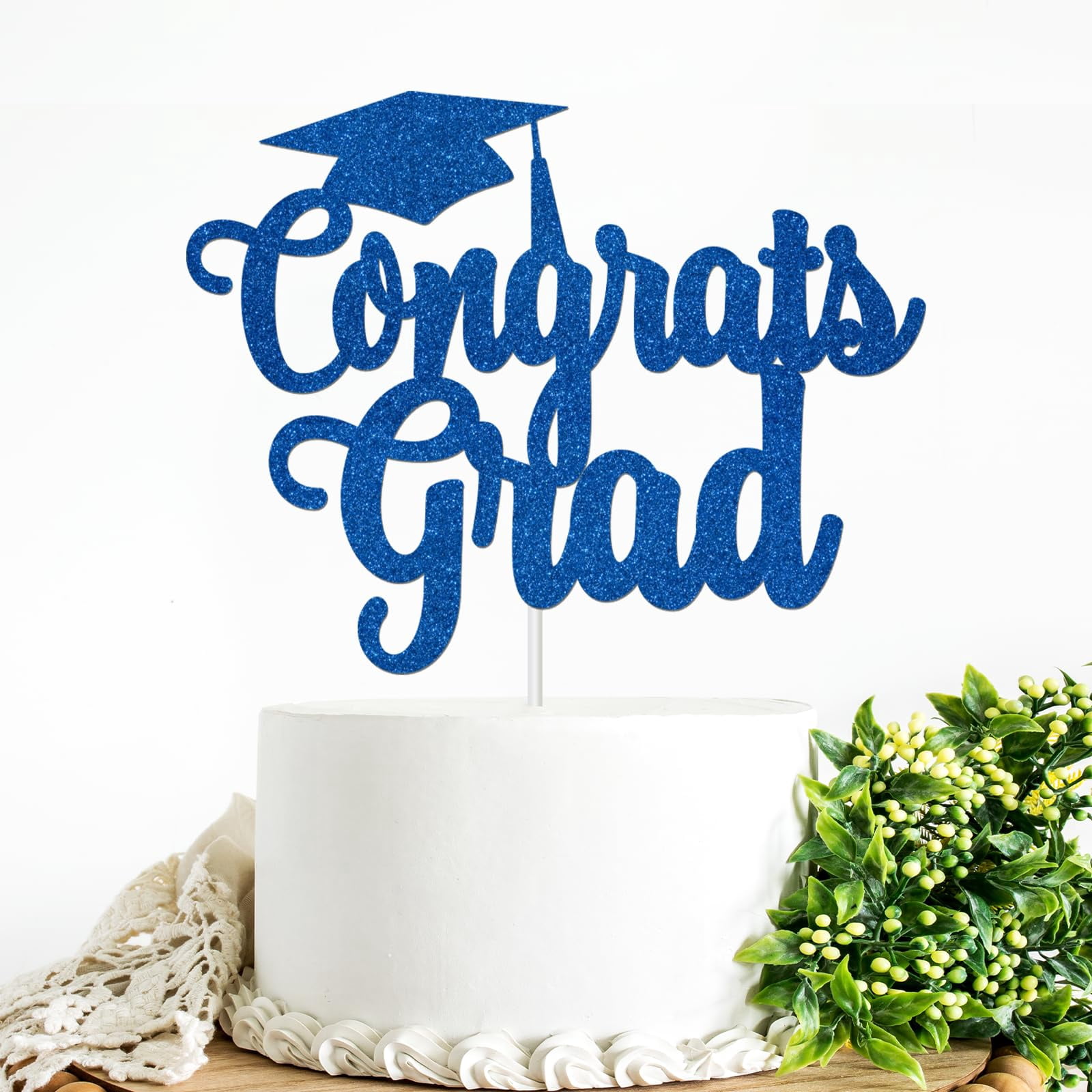 Congrats Grad CakeTRDN Topper, Blue Glitter Graduation Cake Decor for ...