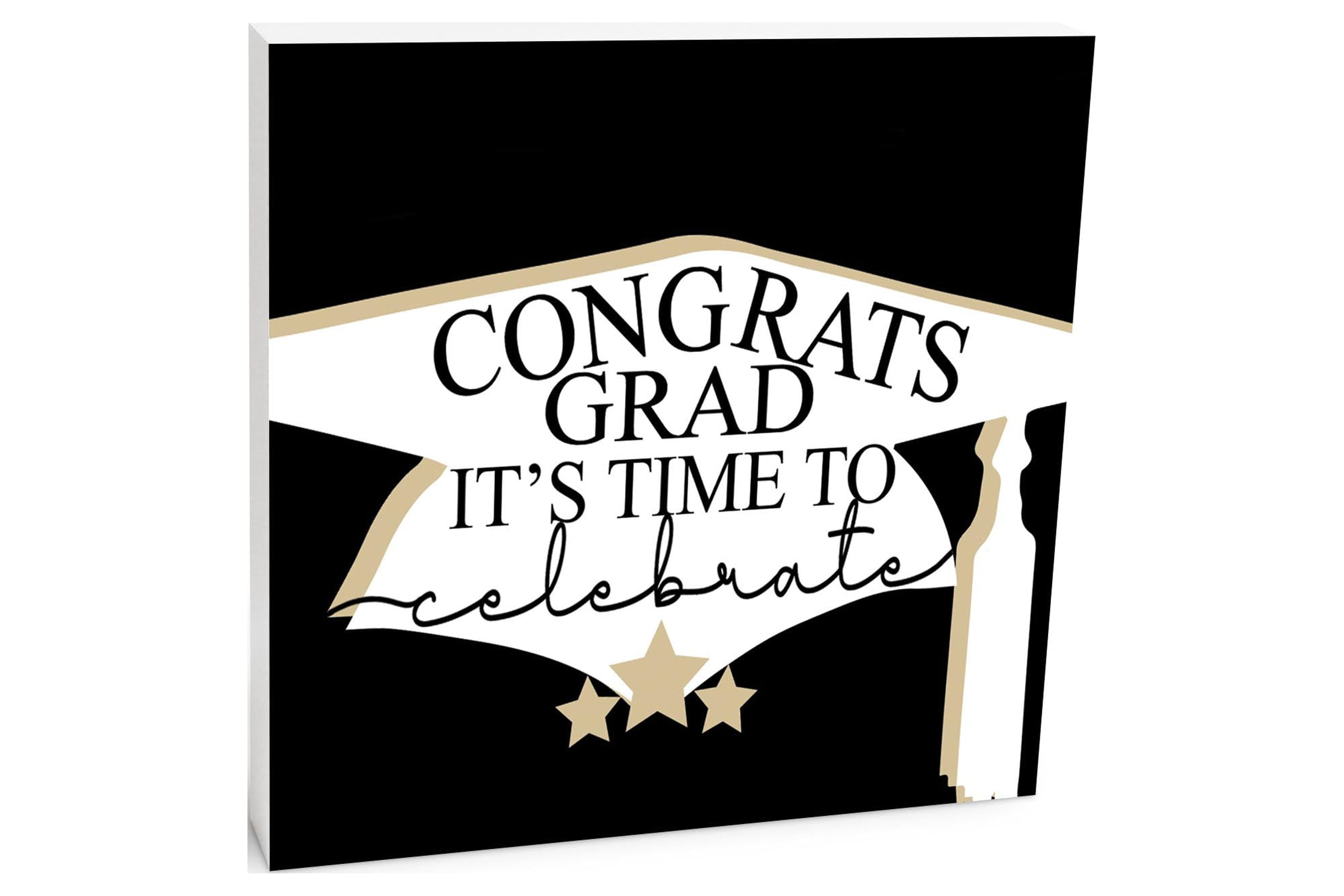 Congrats Grad Celebrate White Cap Stars 10 x 10 Wood Tabletop Sign ...