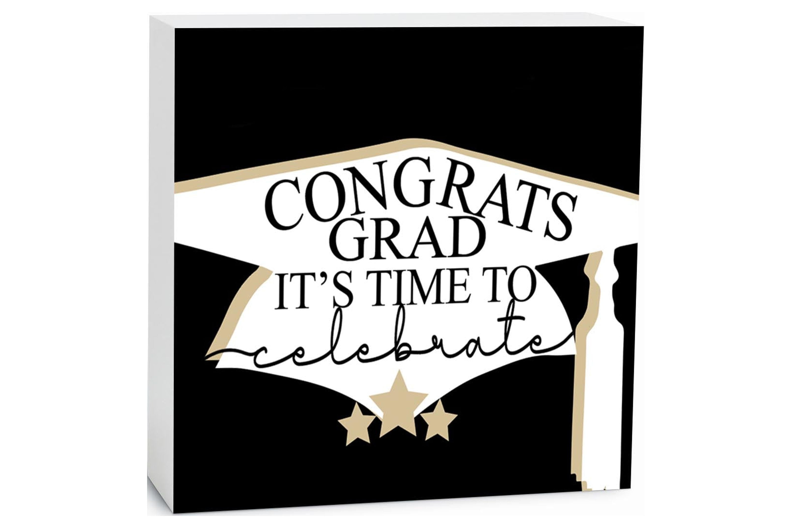 Congrats Grad Celebrate White Cap Stars 5 x 5 Wood Tabletop Sign Plaque ...