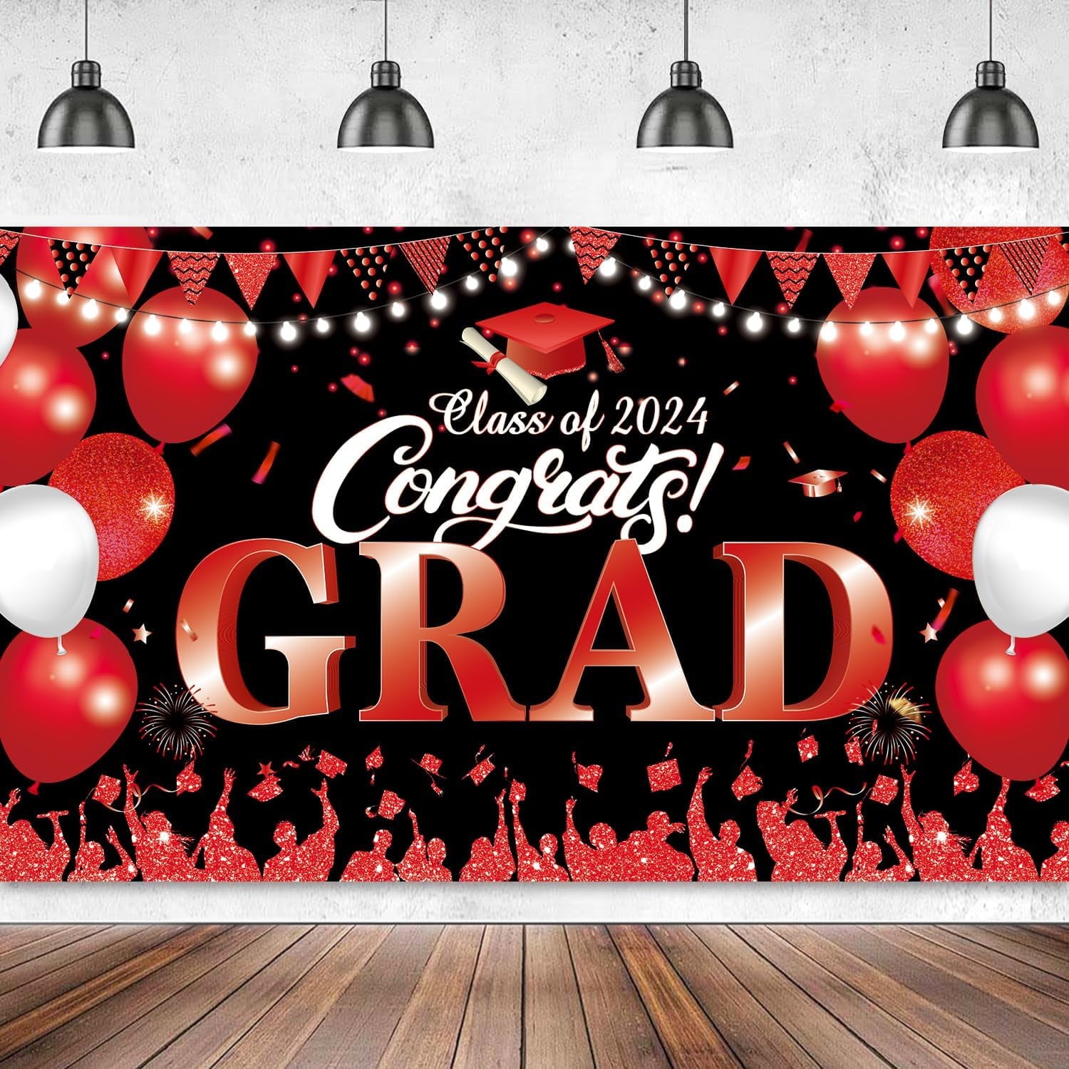 Congrats Grad Class of 2024 Banner Red, 2024 Graduation Banner Backdrop ...