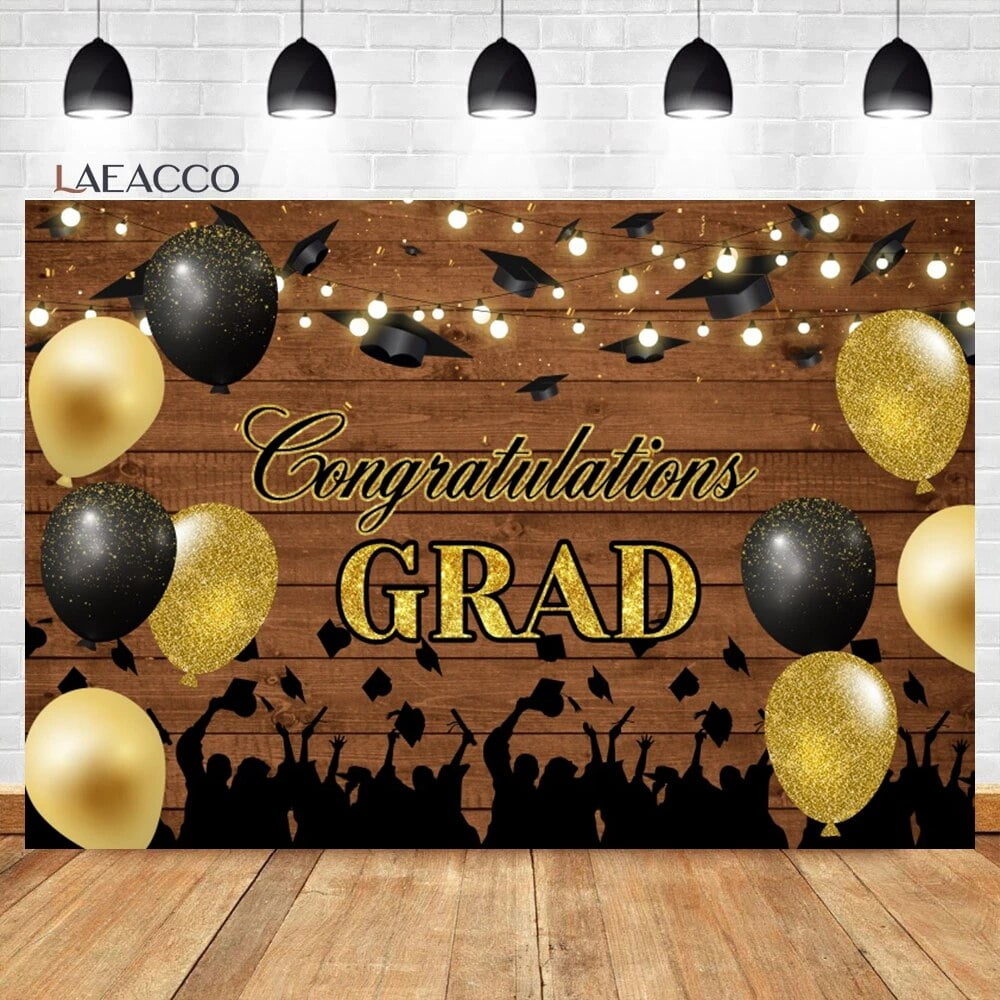 Congrats Grad Class of 2024 Backdrop Graduation Academic Cap Boys Girls ...