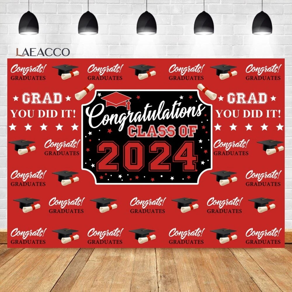 Congrats Grad Class of 2024 Backdrop Graduation Academic Cap Boys Girls ...