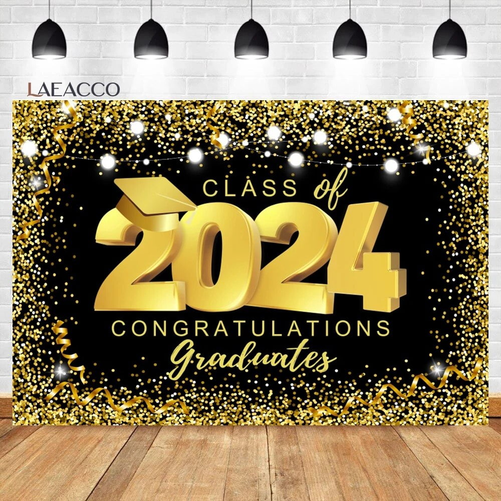 Congrats Grad Class of 2024 Backdrop Graduation Academic Cap Boys Girls ...