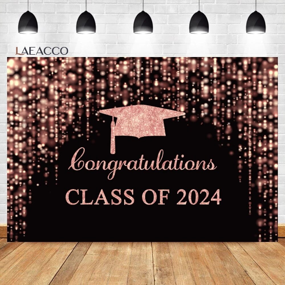 Congrats Grad Class of 2024 Backdrop Graduation Academic Cap Boys Girls ...