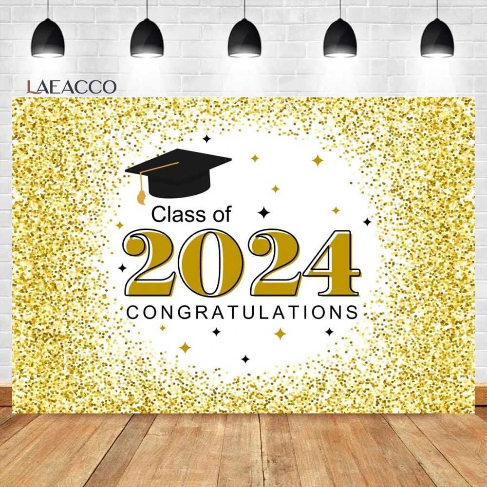 Congrats Grad Class of 2024 Backdrop Graduation Academic Cap Boys Girls ...