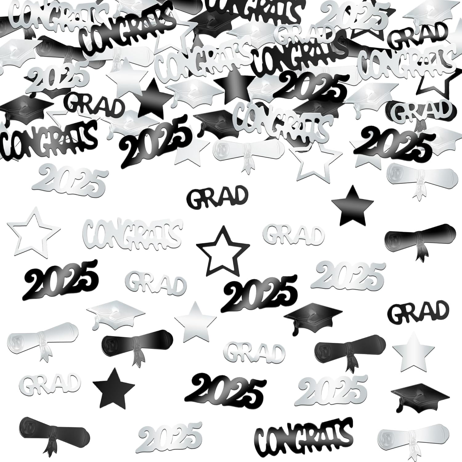 , Congrats Grad Confetti 2025 - Pack of 1300 | Black and Silver ...
