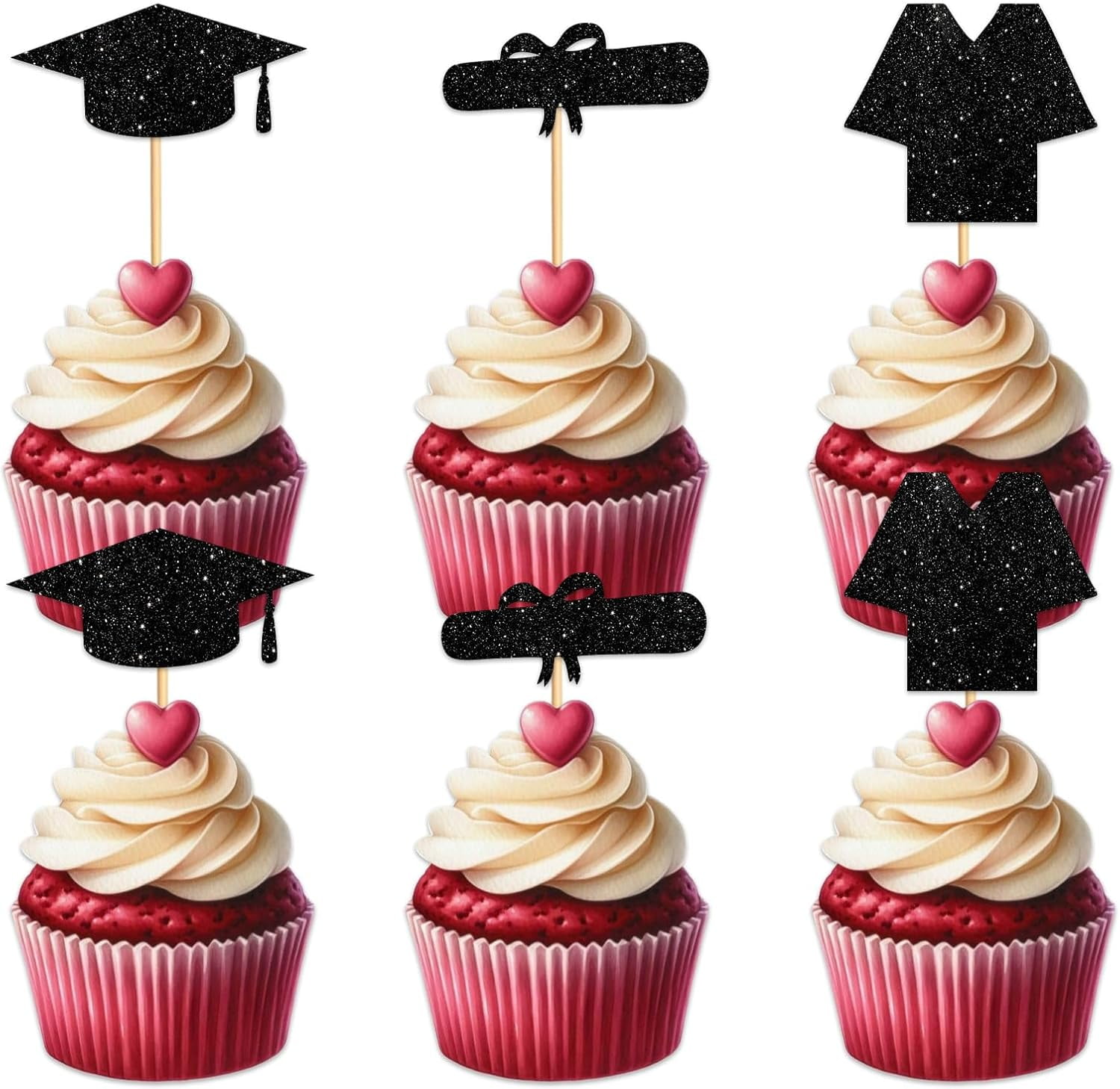 Congrats Grad Cupcake Topper for Graduation Gown Cap Theme Party Favors ...