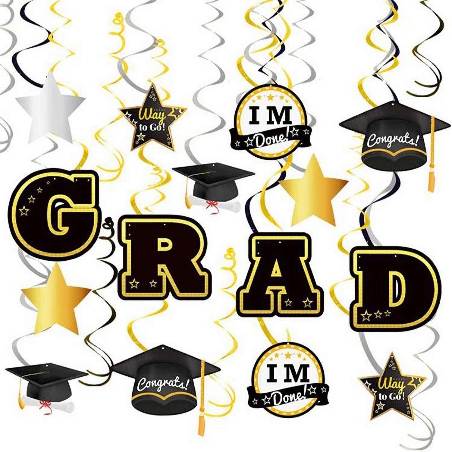 Congrats Grad Decorations Black DHF10 And Gold 2024 Graduation Hanging ...