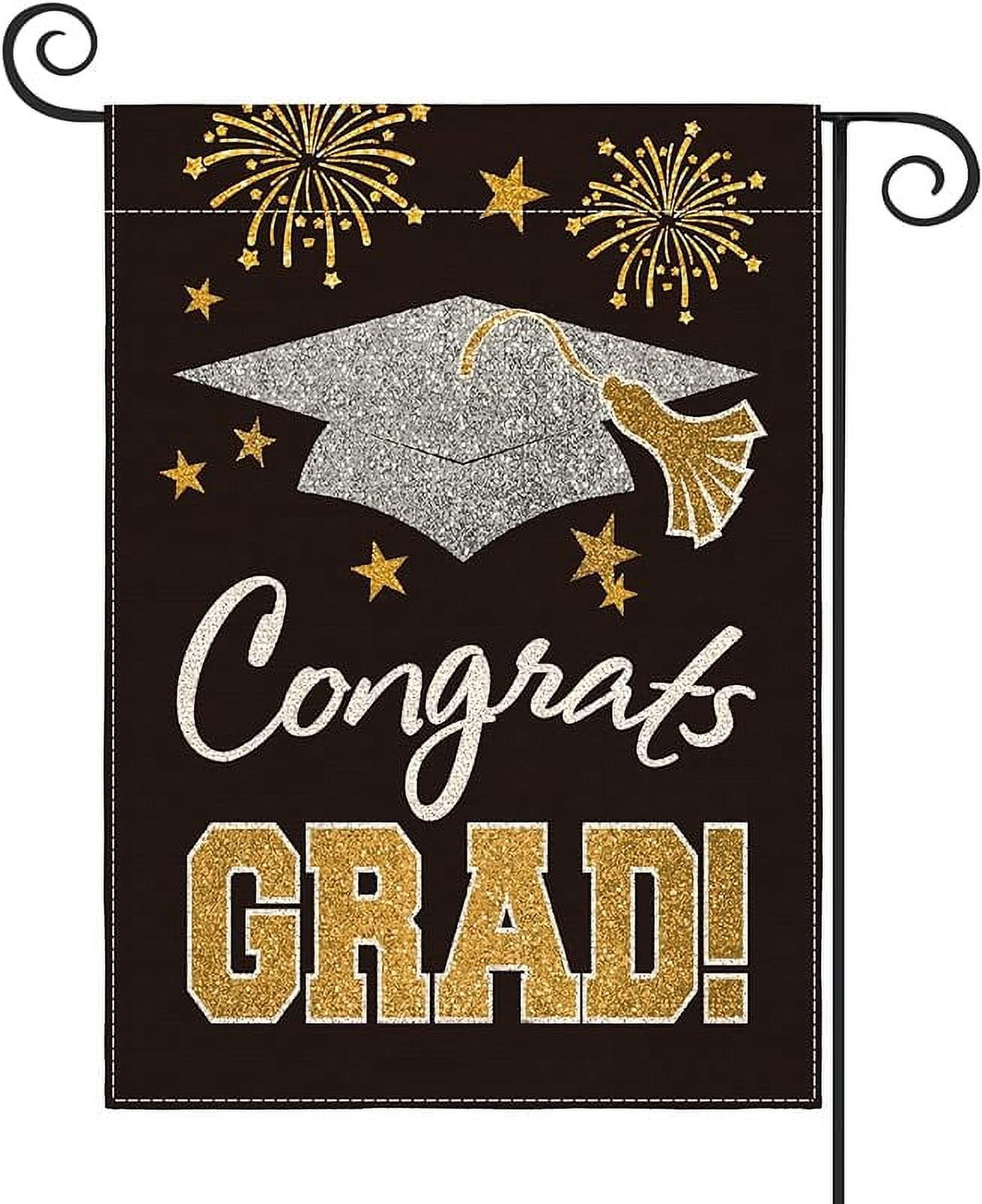 Congrats Grad Diploma Cap Garden Flag Double Sided, Class Of 2025 ...