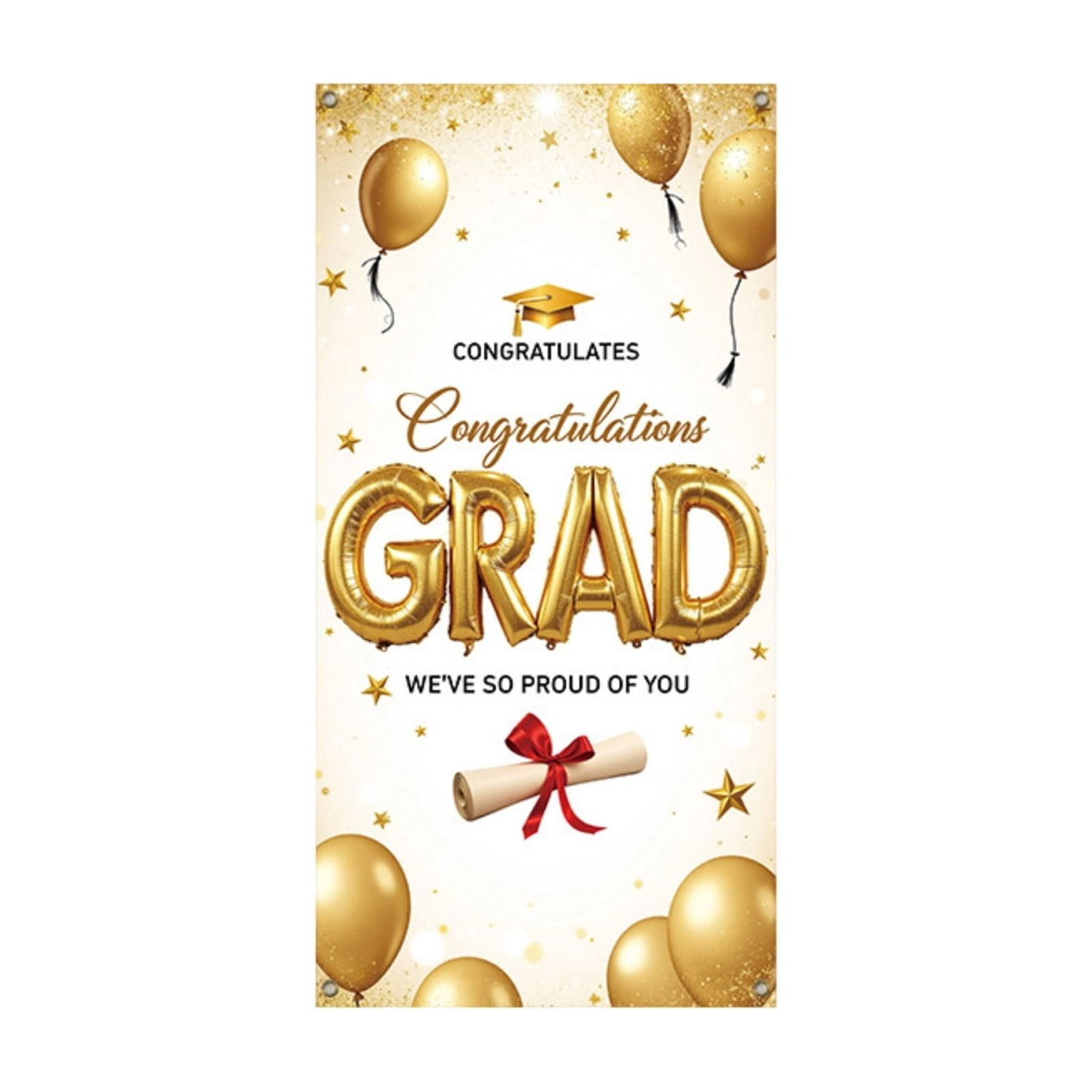 Congrats Grad Door Banner - Large, Grad Banner, White and Gold ...