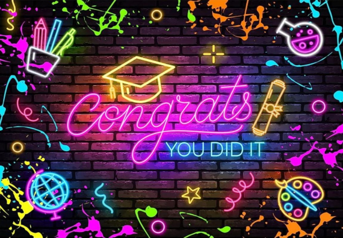 Congrats Grad Floral Backdrop Congratulate Graduation Black and White ...