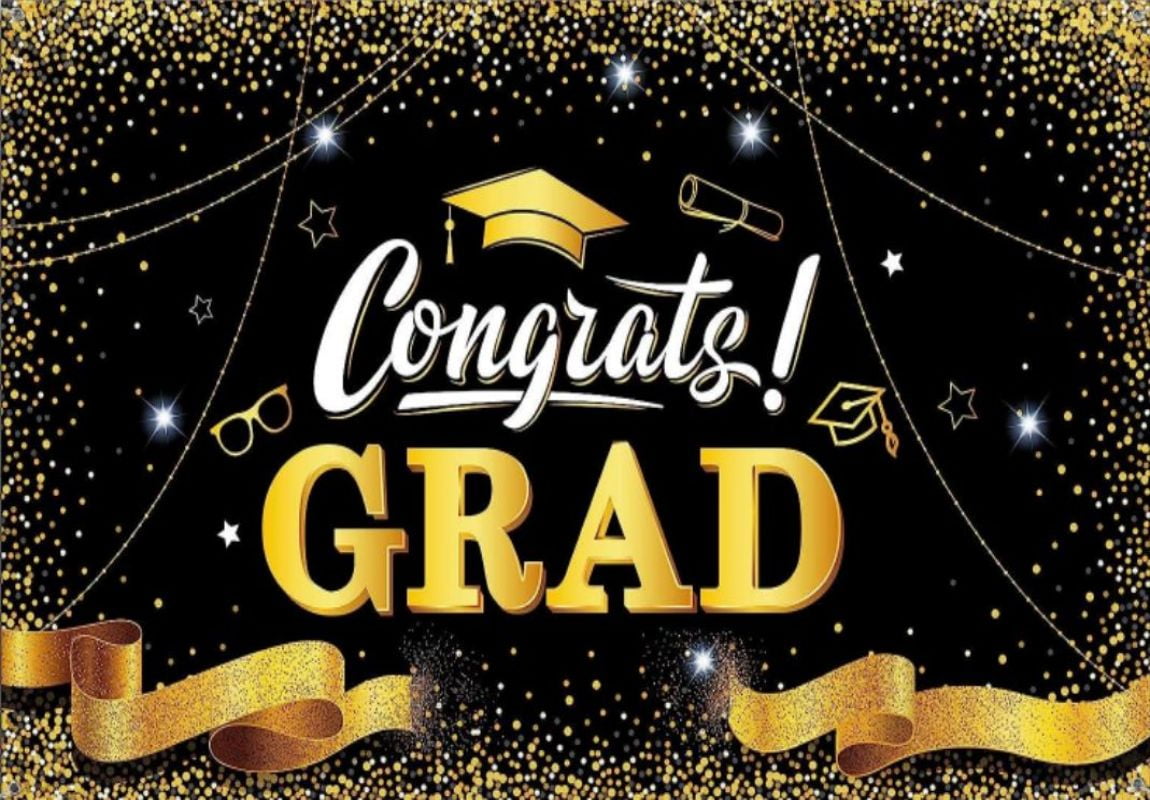 Congrats Grad Floral Backdrop Congratulate Graduation Black and White ...