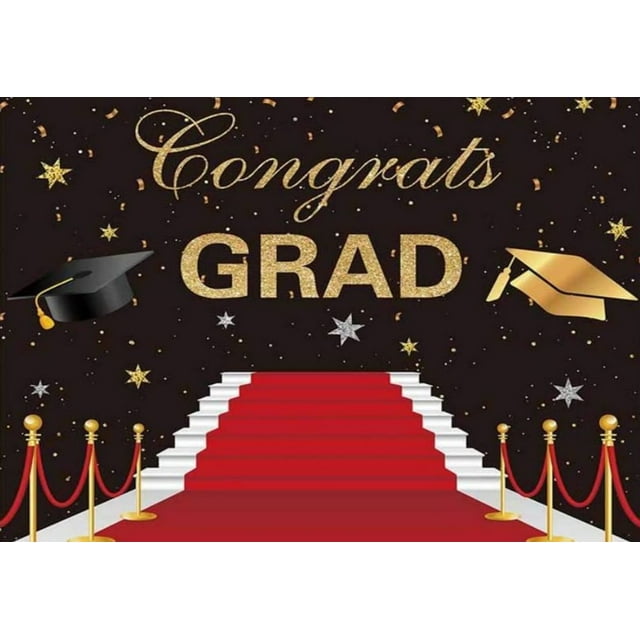 Congrats Grad Floral Backdrop Congratulate Graduation Black and White ...