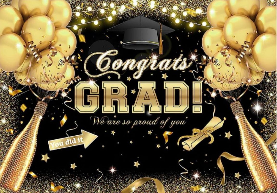 Congrats Grad Floral Backdrop Congratulate Graduation Black and White ...