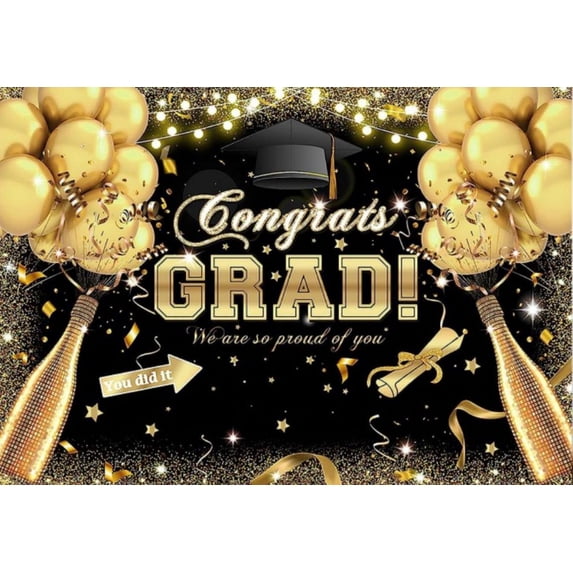 Congrats Grad Floral Backdrop Congratulate Graduation Black and White ...