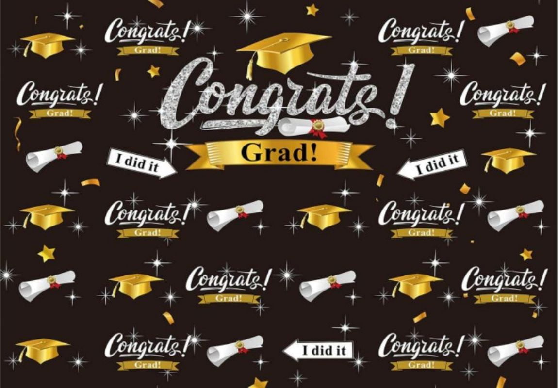 Congrats Grad Floral Backdrop Congratulate Graduation Black and White ...