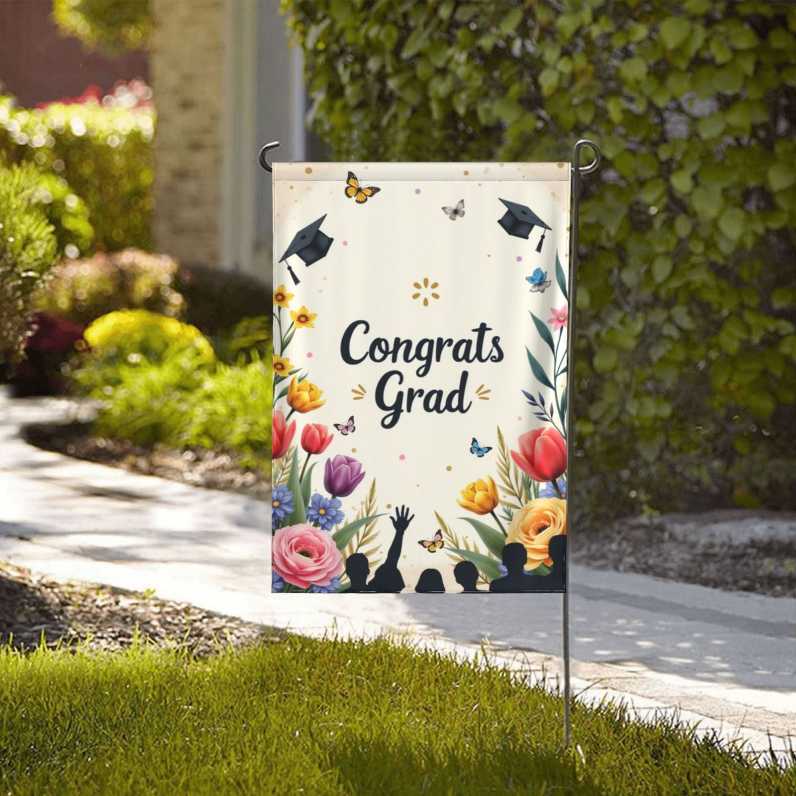 Congrats Grad Garden Flag 12x18 Inch Double Sided Floral Graduation ...