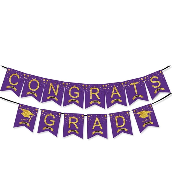 Congrats Grad Glitter Graduation Banner Swallowtail Pennant with ...