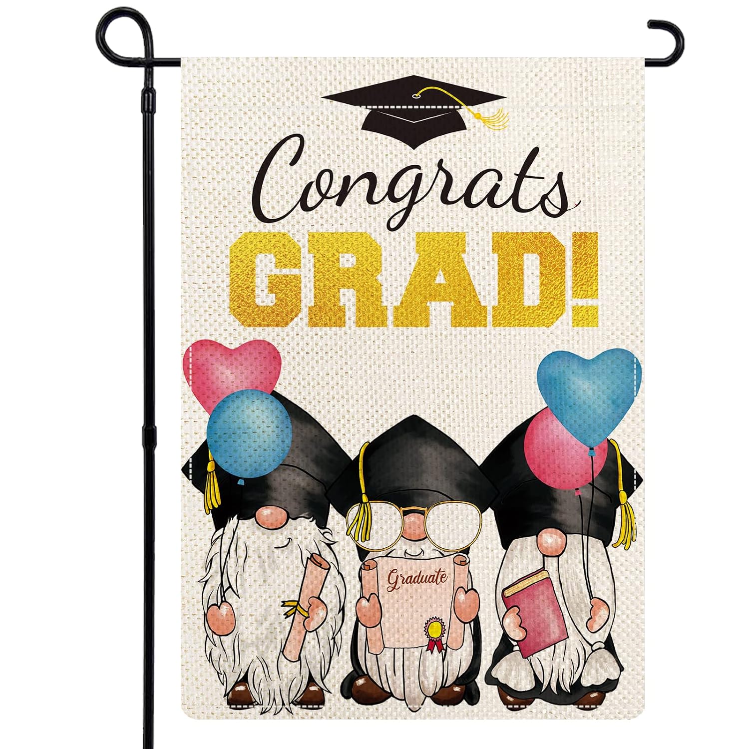 Congrats Grad Gnome Garden Flag for Outside,Double Sided Summer Diploma ...