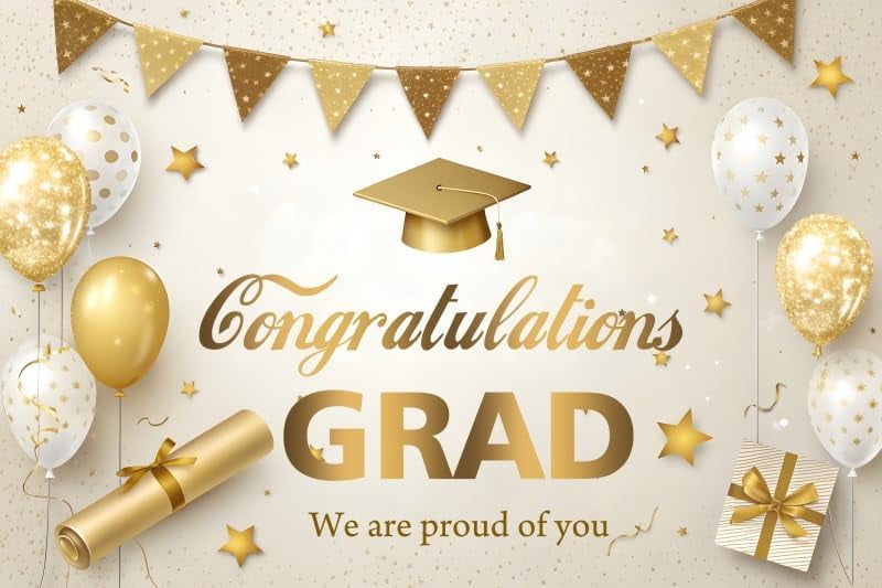 Congrats Grad Graduation Backdrop Golden White Balloon Gift ...