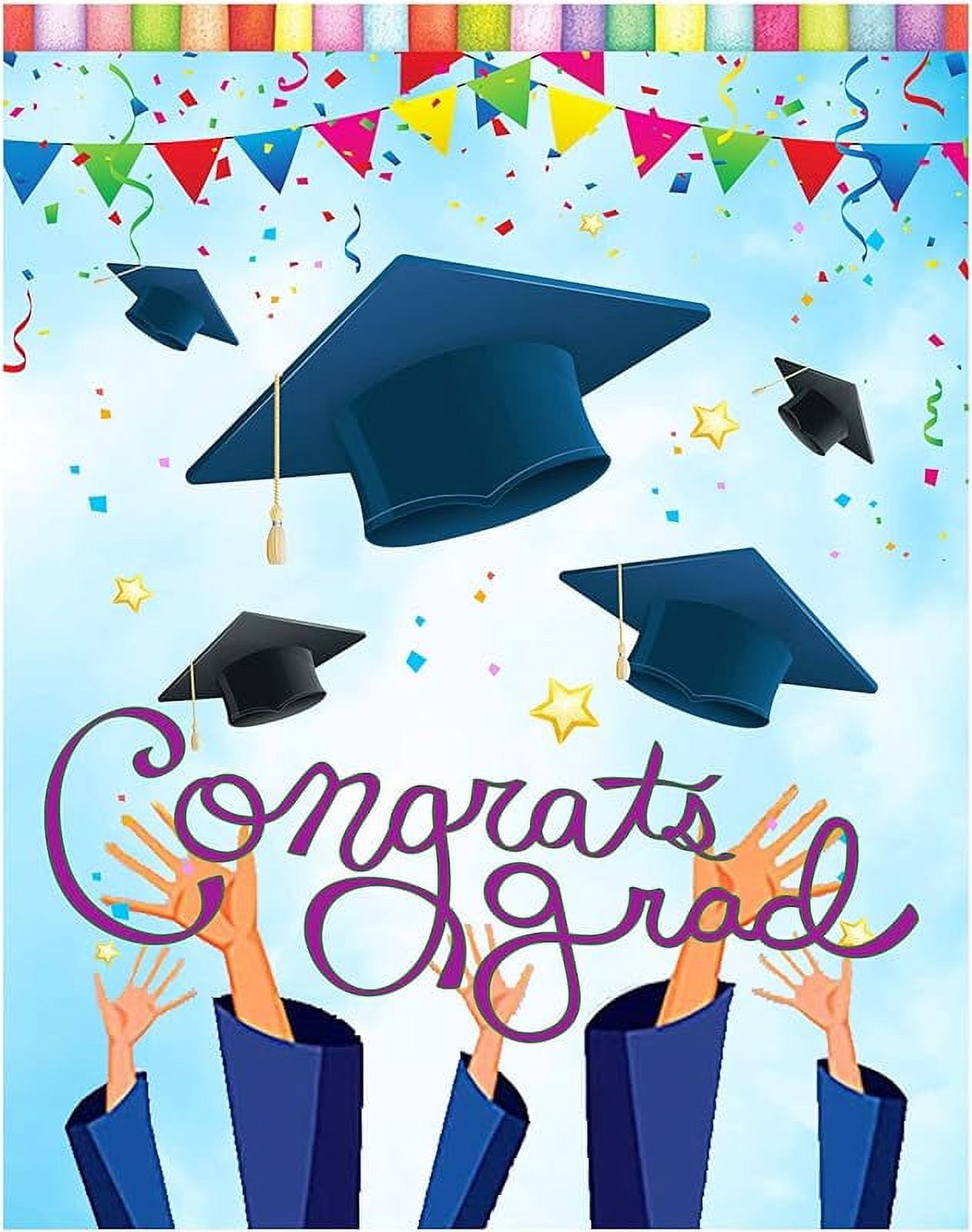 Congrats Grad Graduation Cap Confetti Double Sided Garden Yard Flag 12 ...
