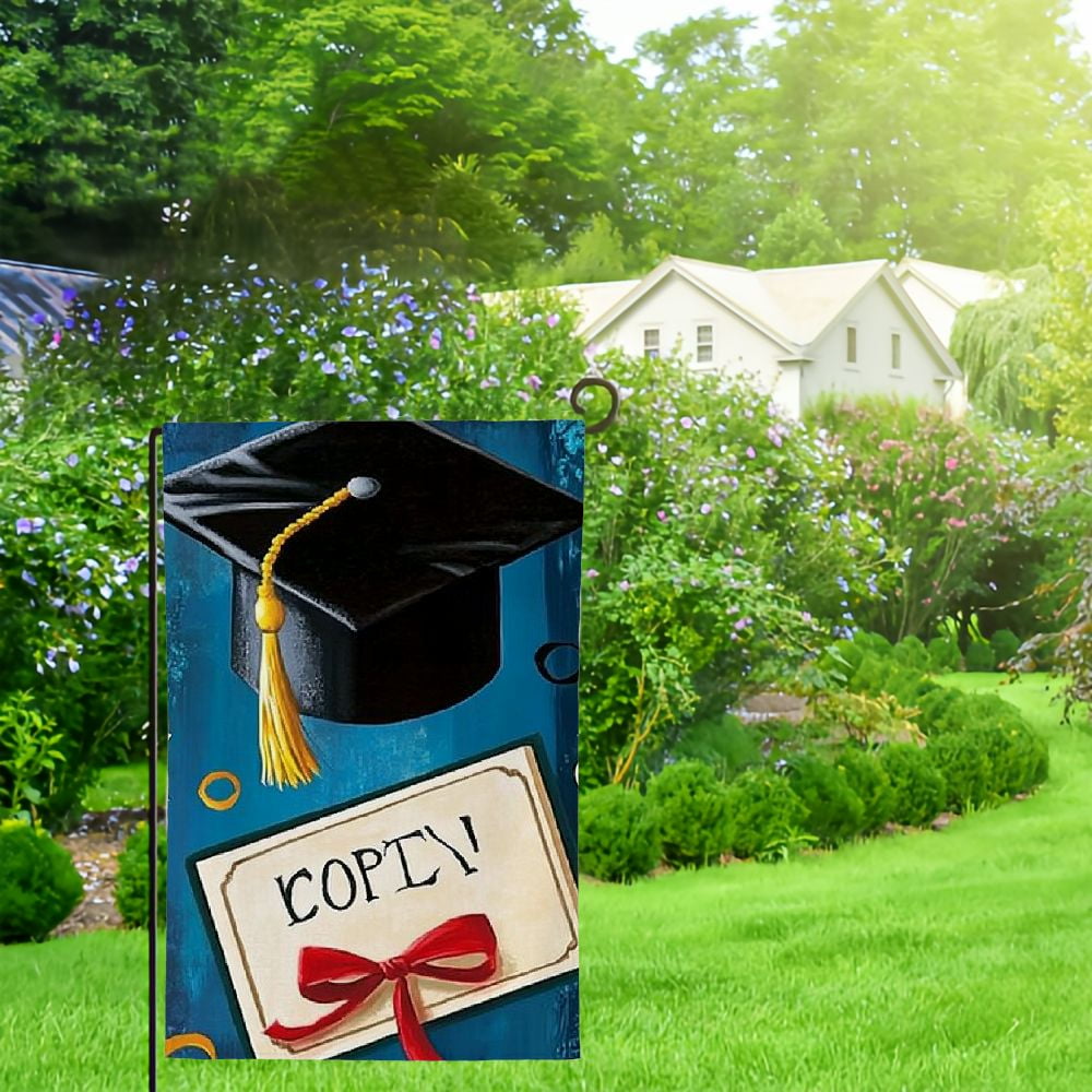 Congrats Grad Graduation Cap and Diploma House Flag Outdoor Yard Flag ...