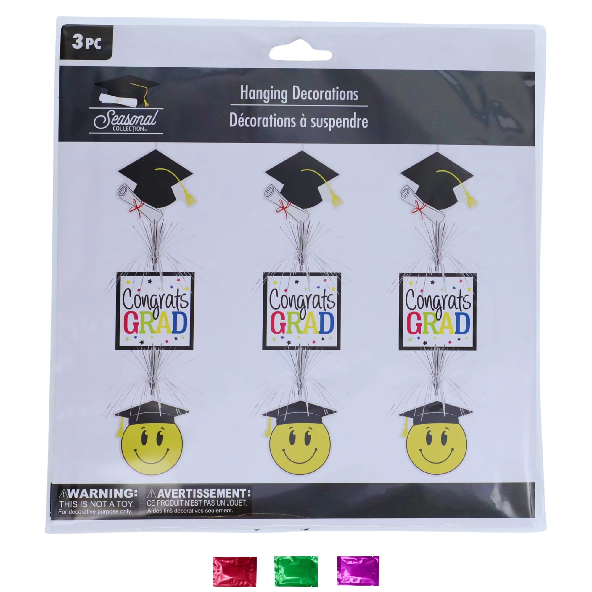 Congrats Grad Hanging Decorations 3-Pc Pack with Graduation Cap Diploma ...