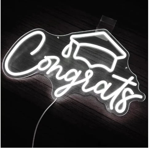 Congrats Grad Neon Sign with Cap, Adjustable LED Light Up Sign for Prom ...